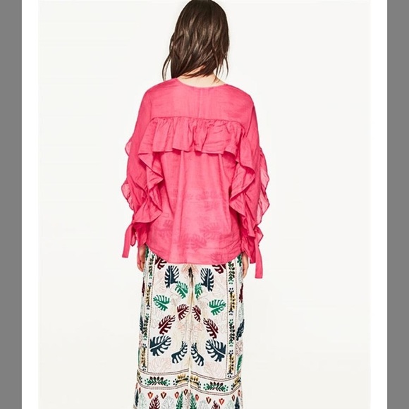 Zara | Tops | Zara Pink Top With Ruffles | Poshmark